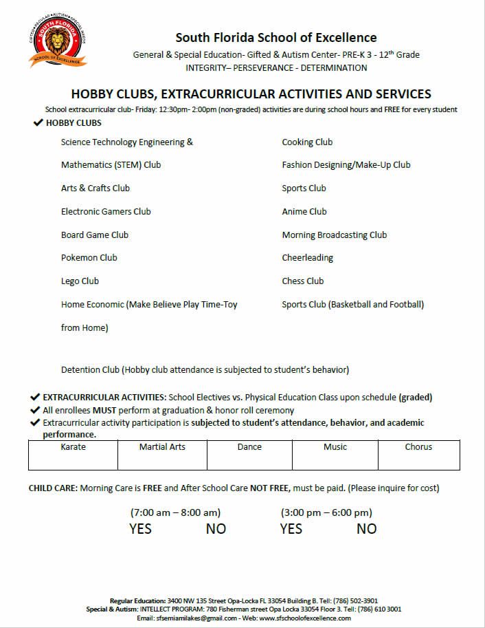 Extracurricular Activities Registration Form